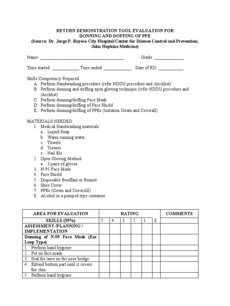 PPE Donning and Doffing Evaluation Guide | PDF | Personal Protective ...