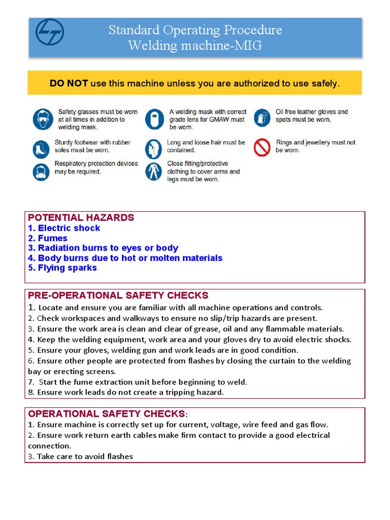 Standard Operating Procedure Welding machine-MIG: Pedestal | PDF
