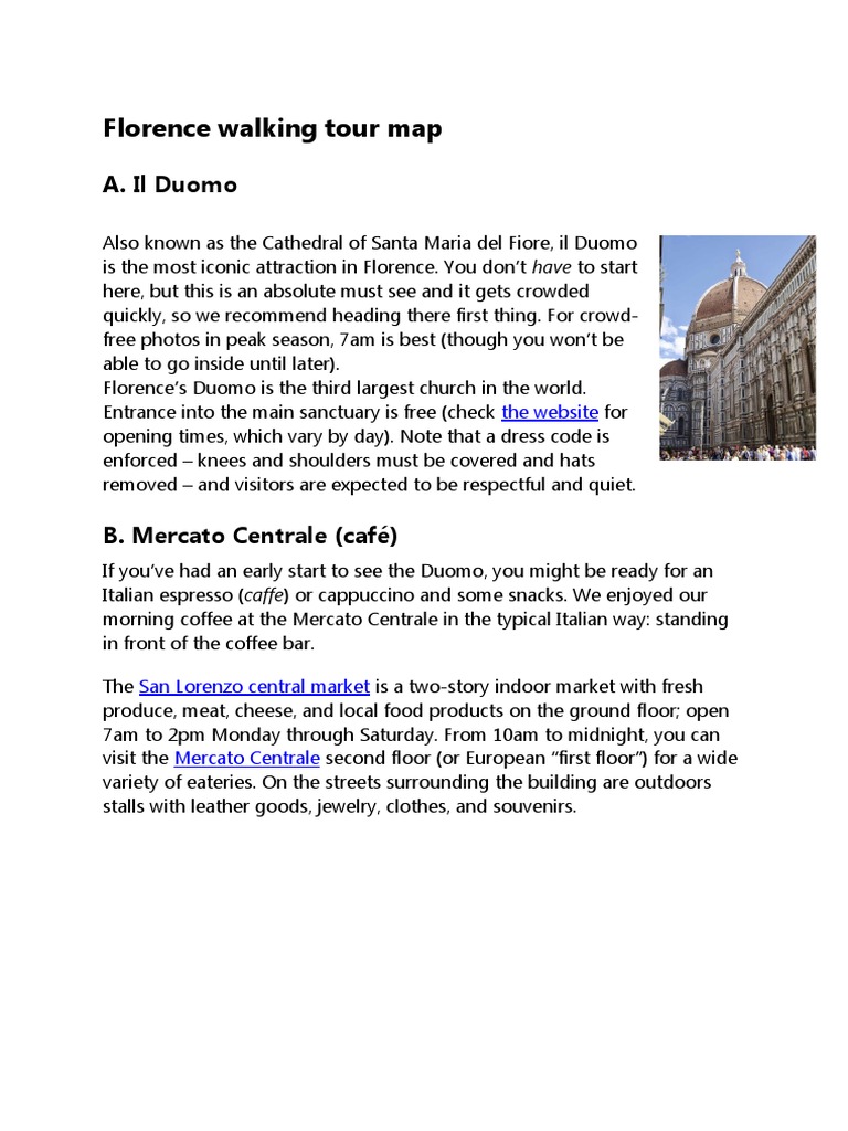 Florence Walking Tour Map | Download Free PDF | Florence | Food And Drink
