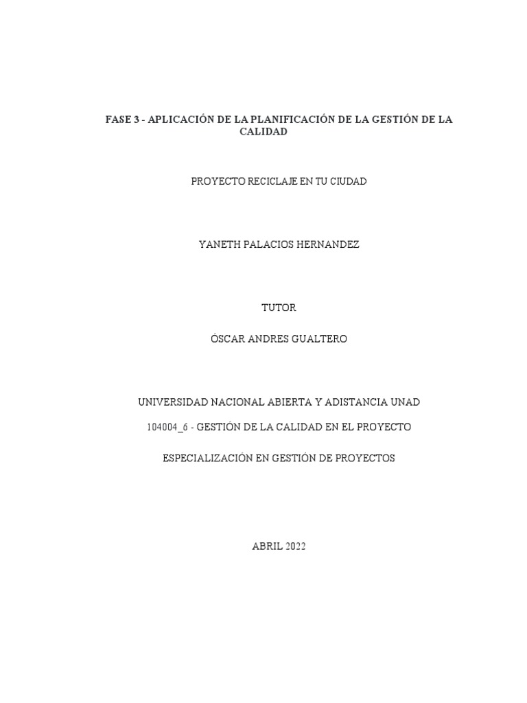 Unidad 1 Fase 3 Aplicación De La Gestión De Calidad Pdf Calidad