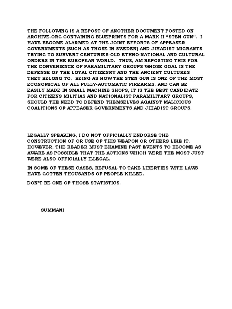 Blueprints To Build A Mark II Sten Gun | PDF | Trigger (Firearms) | Gun ...