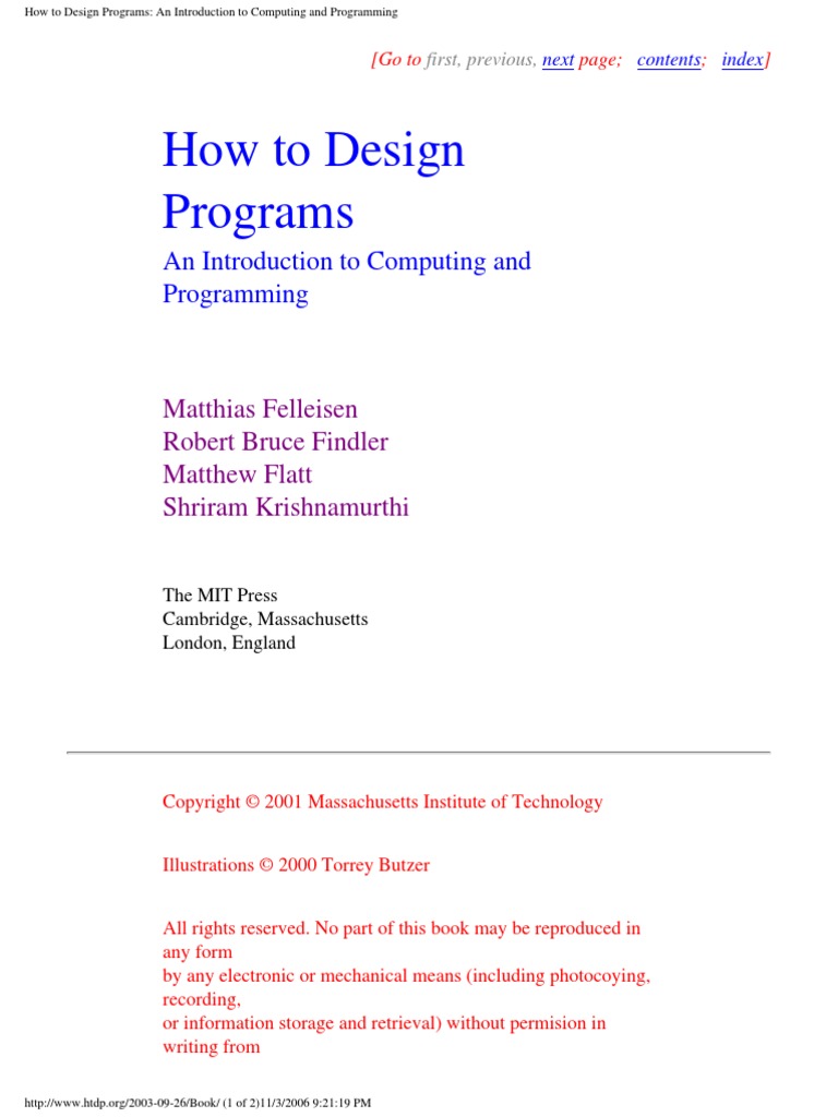 How To Design Programs An Introduction To Computing and Programming - Matthias Felleisen | PDF
