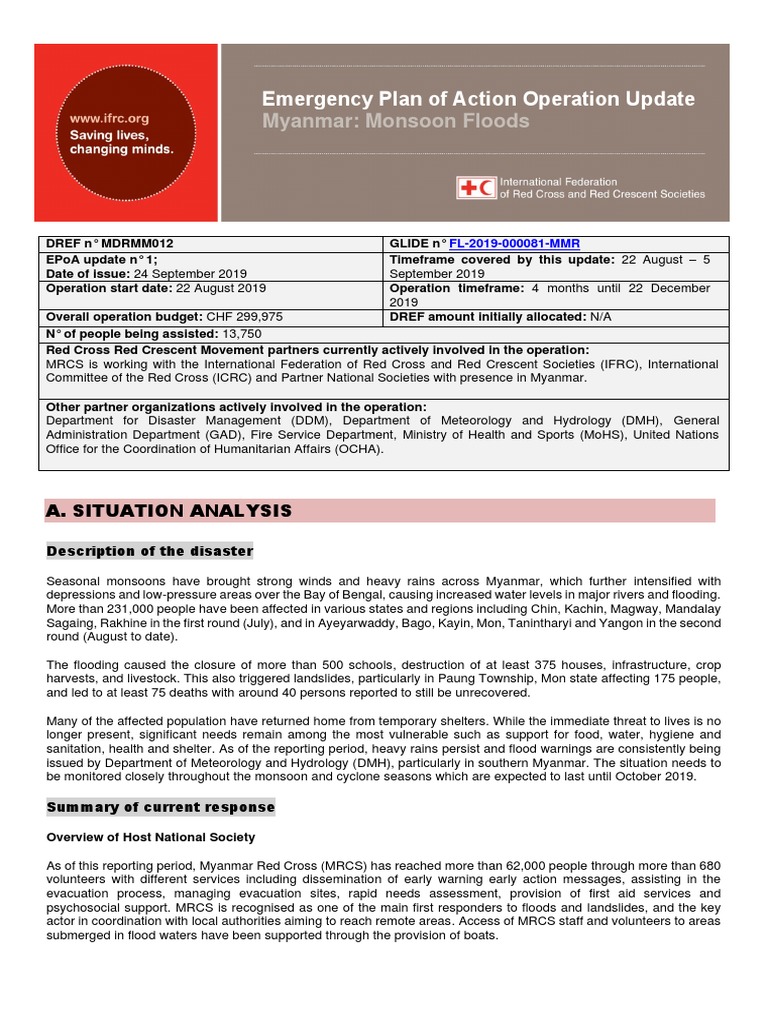 Ref Emergency Plan of Action Operation Update Myanmar IFRCRCS Sep242019 ...