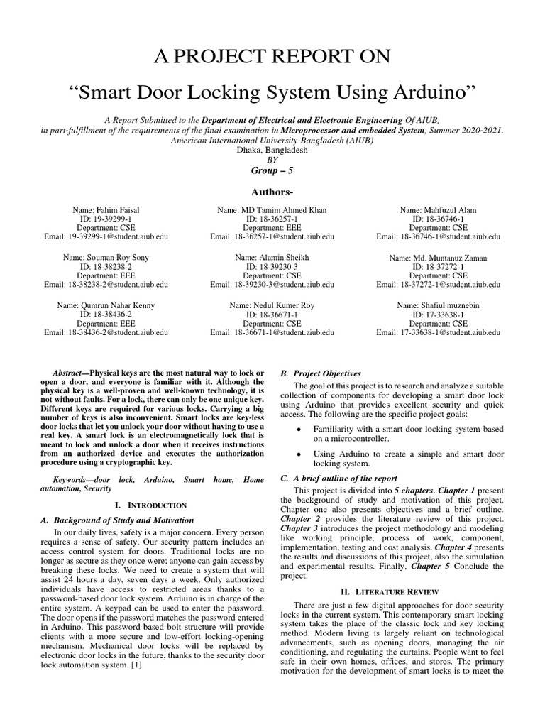 A Project Report On "Smart Door Locking System Using Arduino" | PDF | Electric Motor | Arduino