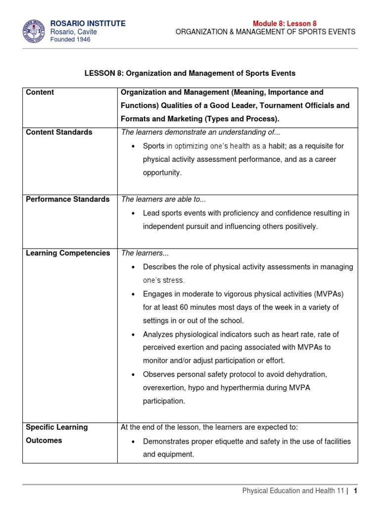 Sports Event Management Guide | PDF | Tournament | Learning