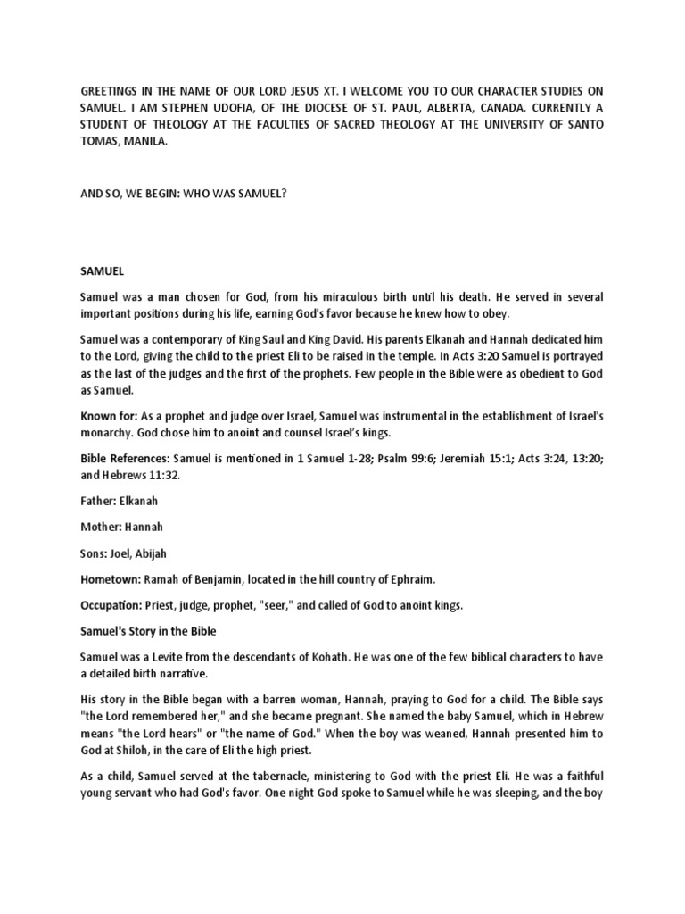 Character Study - Samuel | PDF | Samuel | Saul