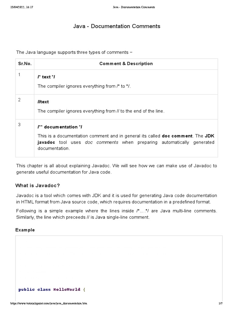 Java Documentation Comments Pdf Html Element Java Programming Language 7518