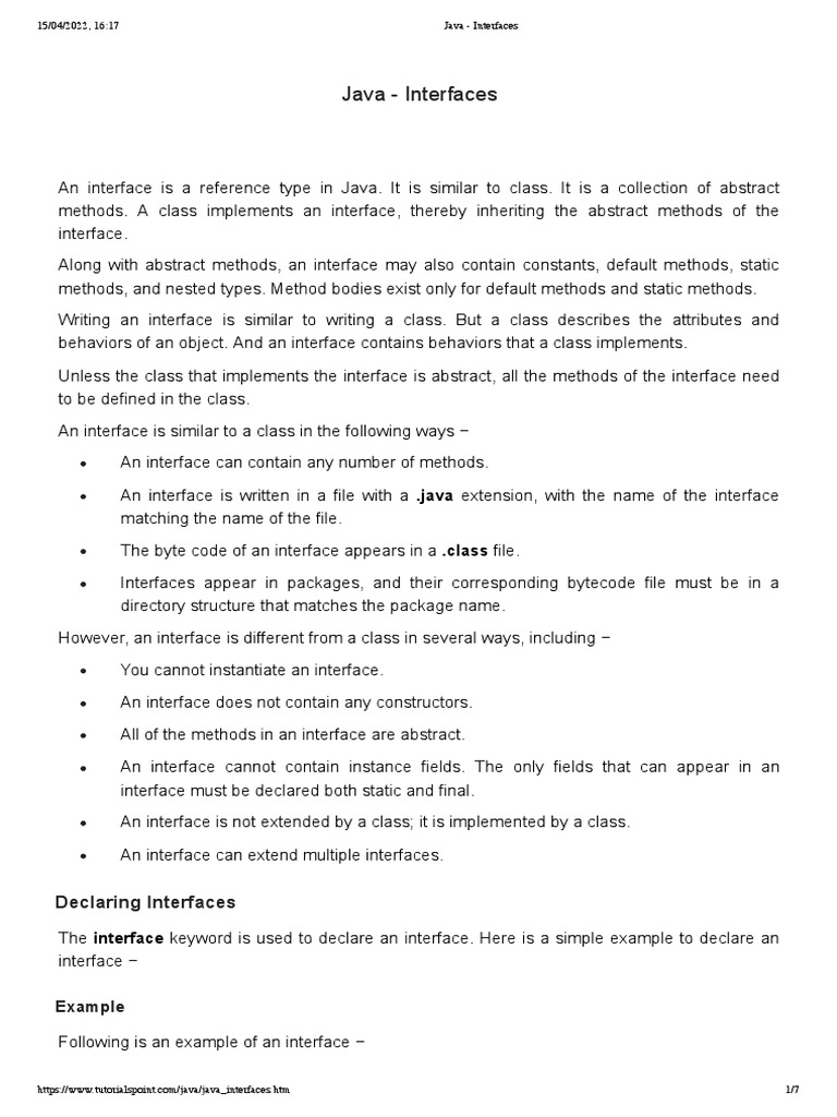 Java - Interfaces | PDF | Class (Computer Programming) | Method (Computer Programming)
