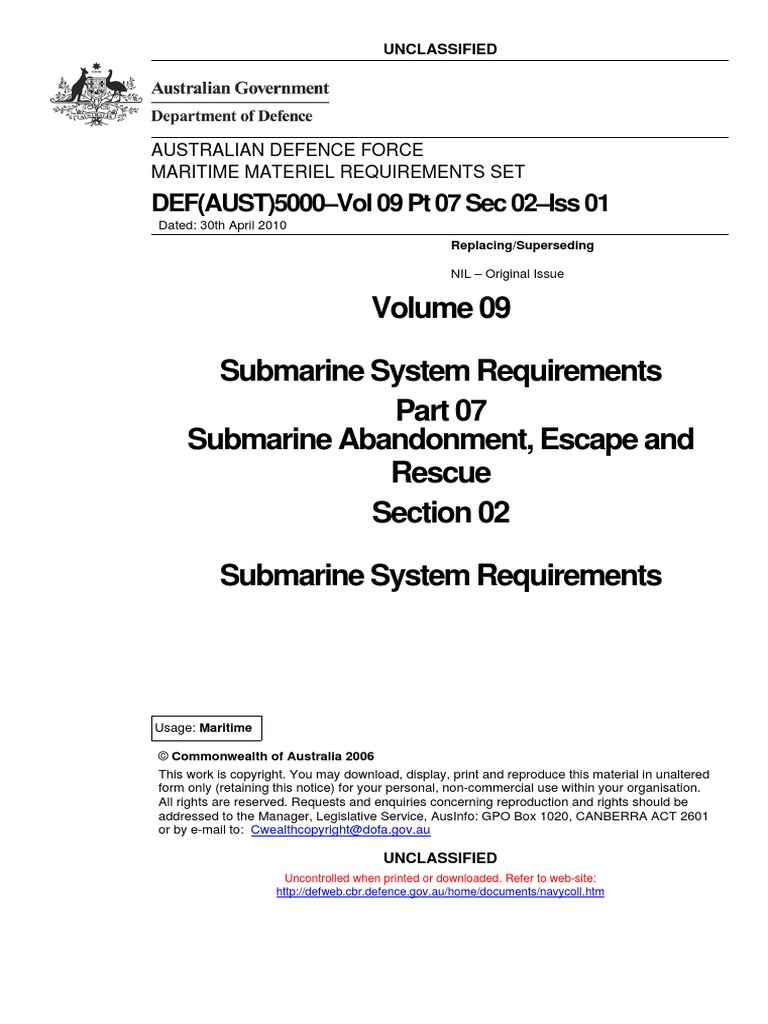 Submarine System Requirements Submarine Abandonment, Escape and Rescue ...