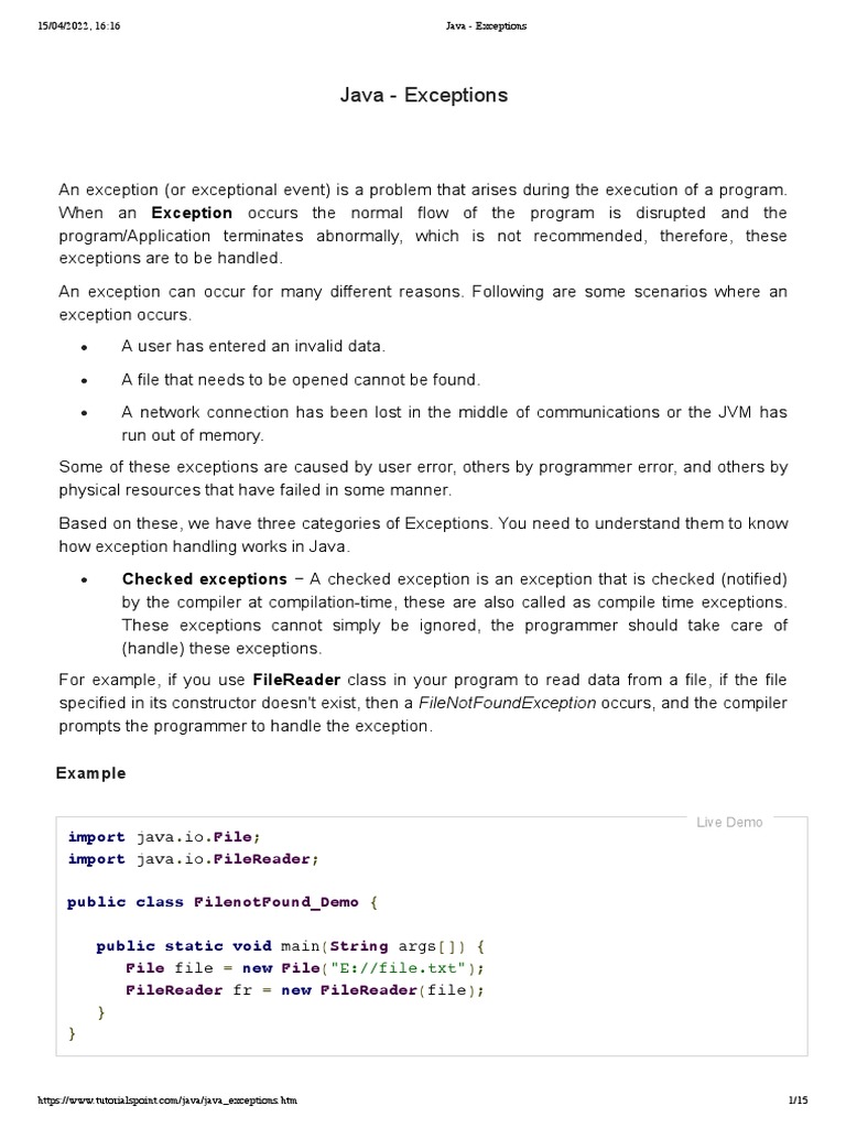Java Exceptions Pdf Java Programming Language Class Computer 0739