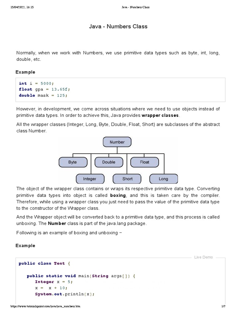 Java - Numbers Class | PDF | Computer Science | Computer Programming