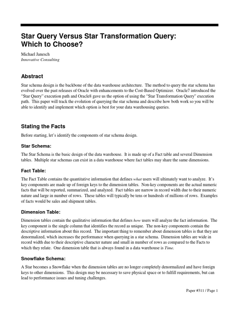 Star Query | PDF | Database Index | Data Warehouse