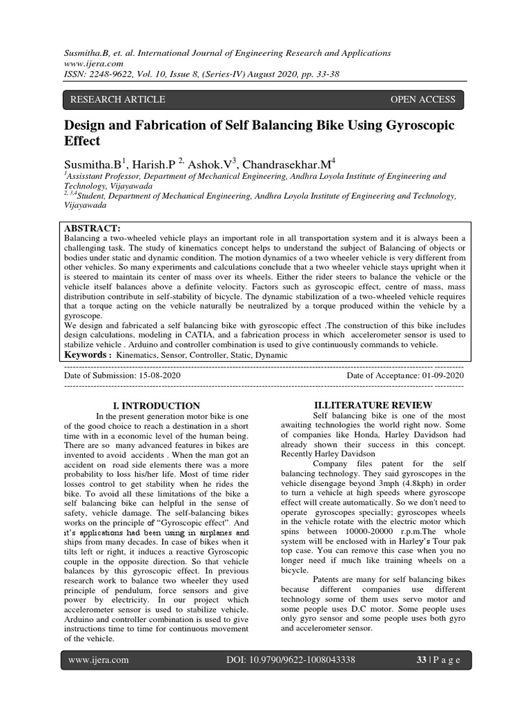 Design and Fabrication of Self Balancing Bike Using Gyroscopic Effect ...