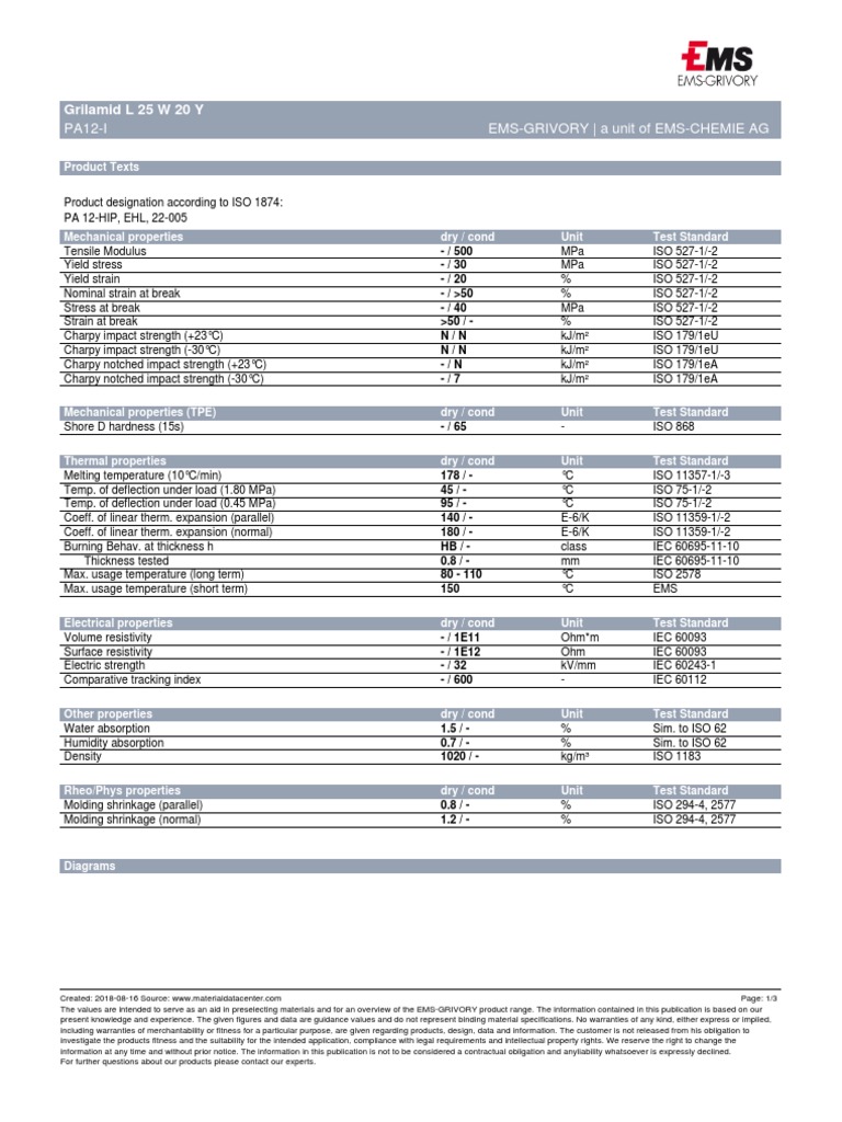 PA12-I Ems-Grivory - A Unit of Ems-Chemie Ag: Grilamid L 25 W 20 Y ...