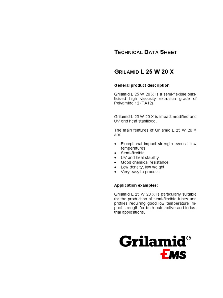 Grilamid L 25 W 20 X Technical Data Sheet | PDF