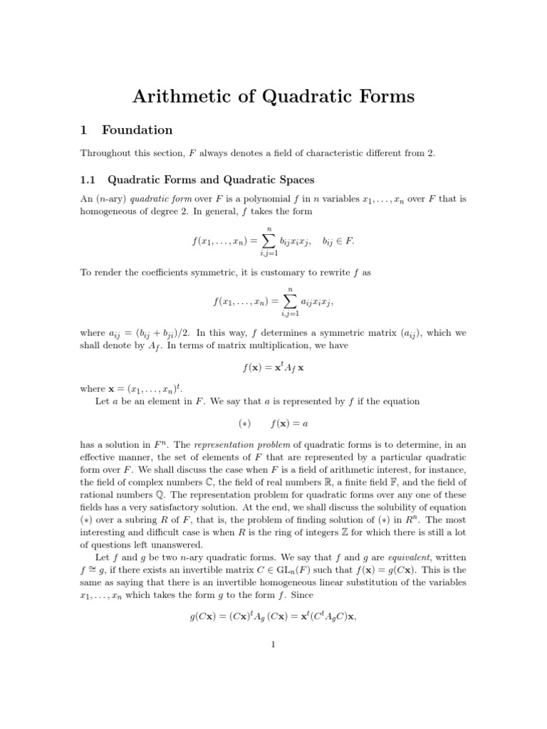 Vdoc - Pub - Arithmetic of Quadratic Forms | PDF | Basis (Linear ...