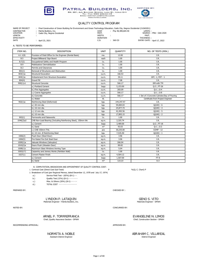 Quality Control Program for Green Building | PDF | Pipe (Fluid ...