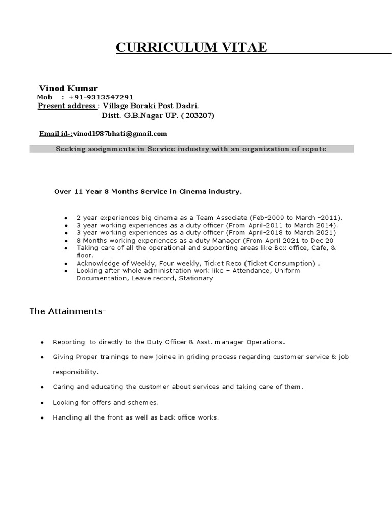 Vinod Kumar Resume New | PDF