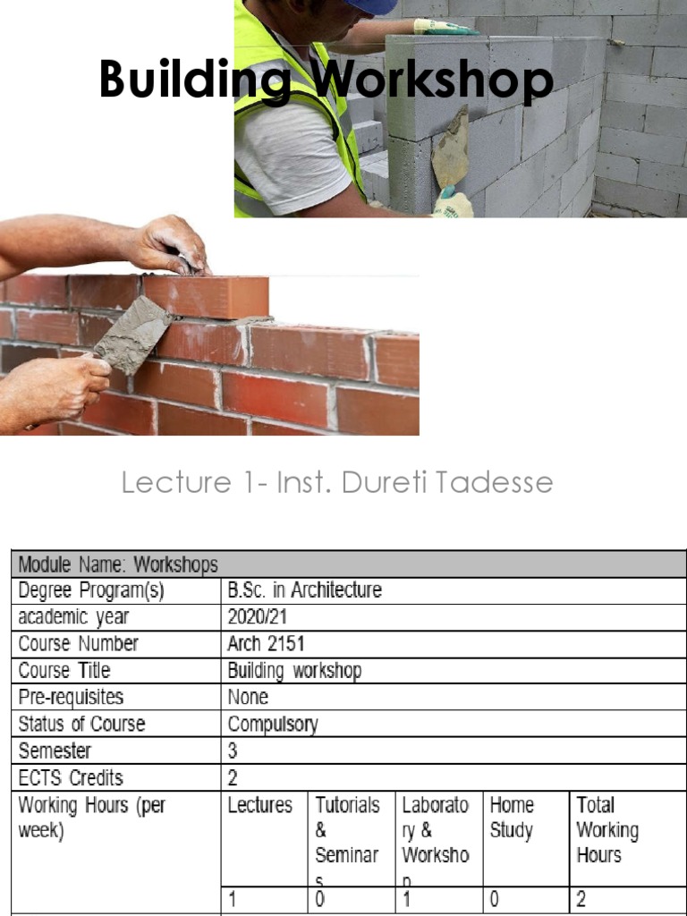 Building Workshop Lecture 1 | PDF | Masonry | Brick