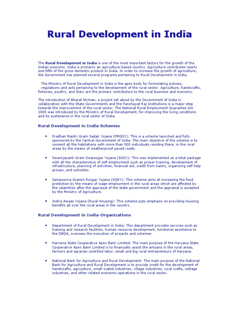 Rural Development in India | PDF