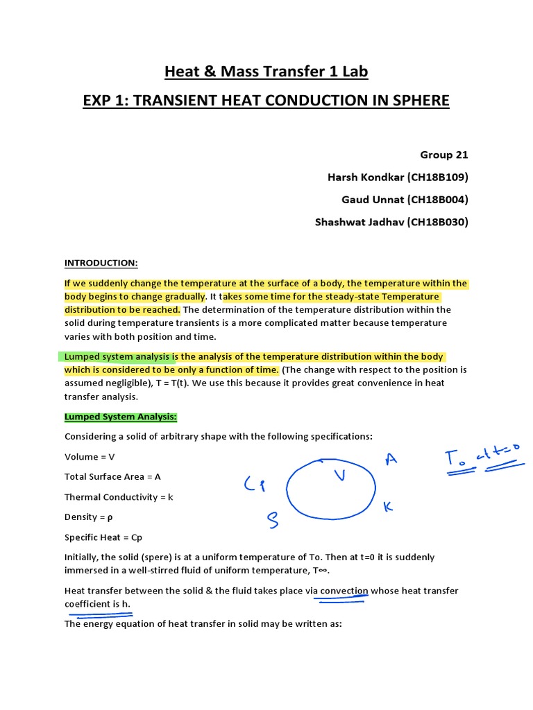 Heat & Mass Transfer 1 Lab Exp 1: Transient Heat Conduction in Sphere ...
