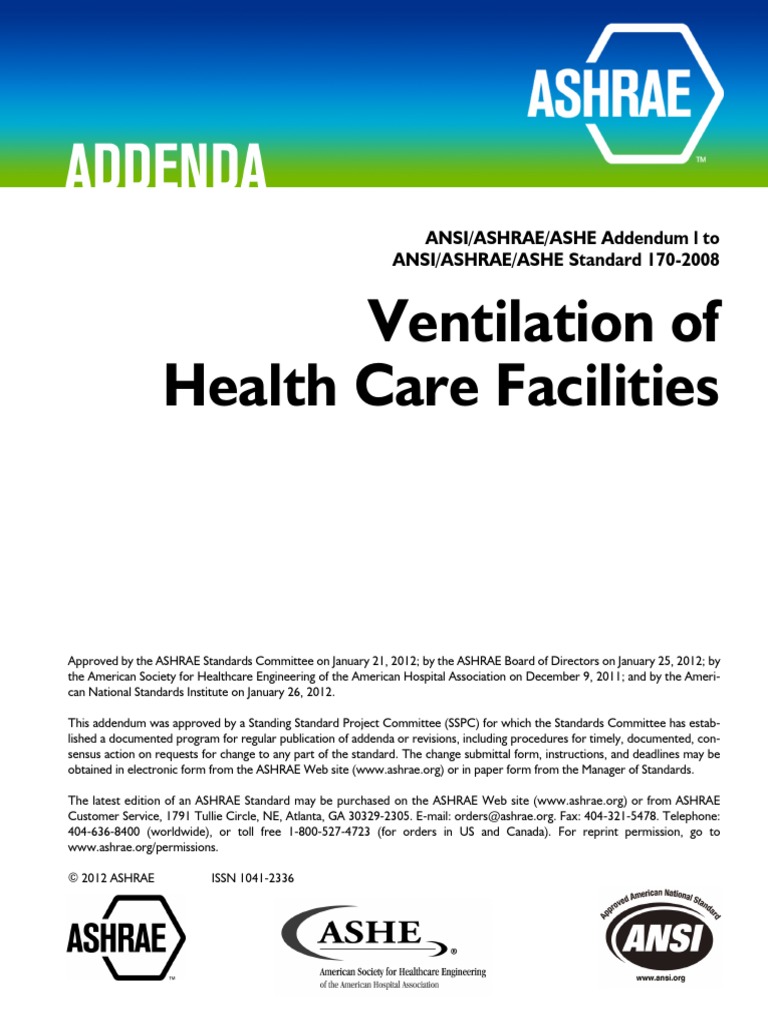 Ventilation of Health Care Facilities: ANSI/ASHRAE/ASHE Addendum L To ...