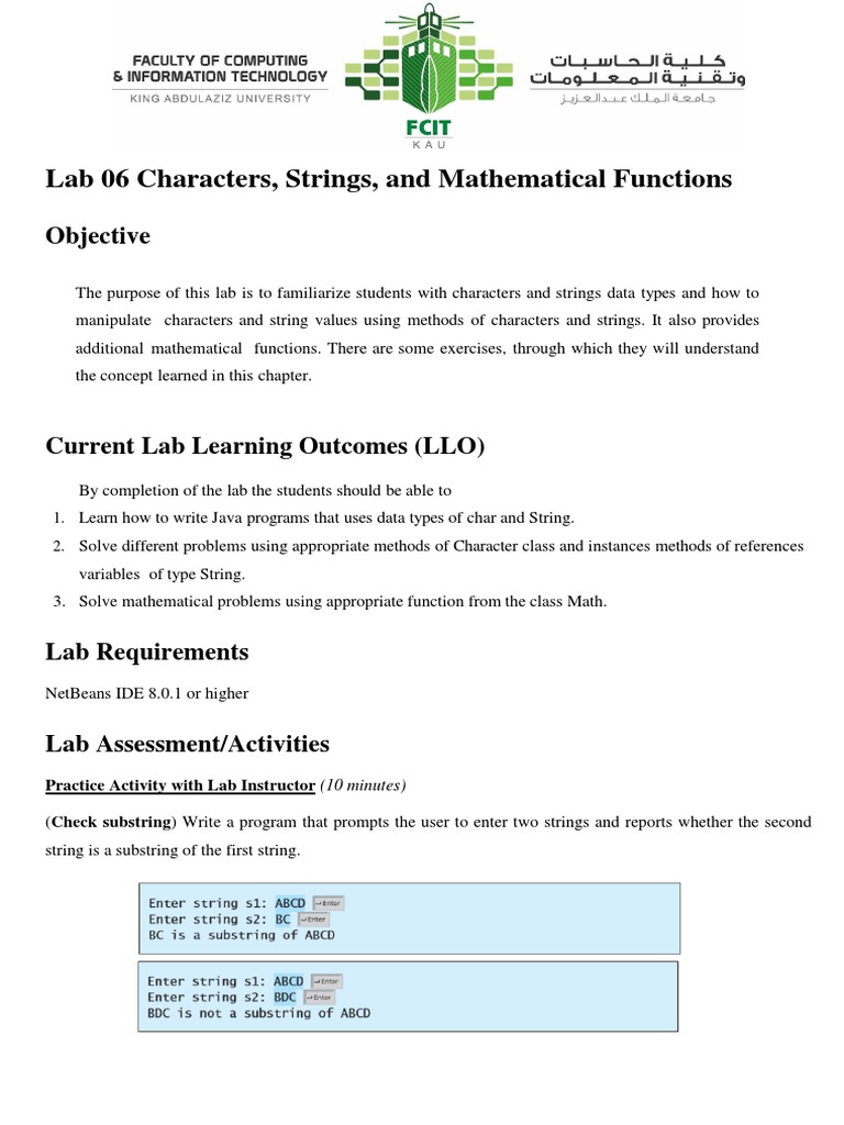 CPCS202 Lab06 | PDF | String (Computer Science) | Variable (Computer ...