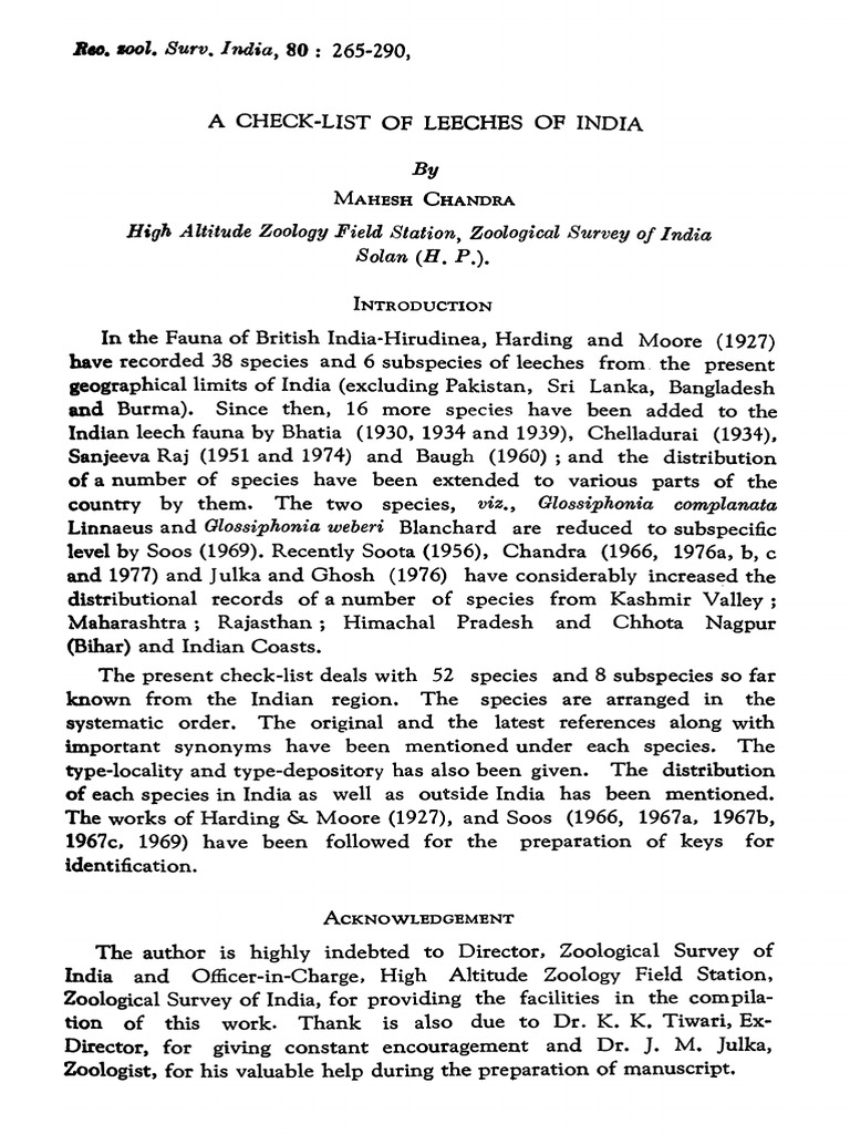 Indian Leeches: A Comprehensive List | PDF | Home & Garden