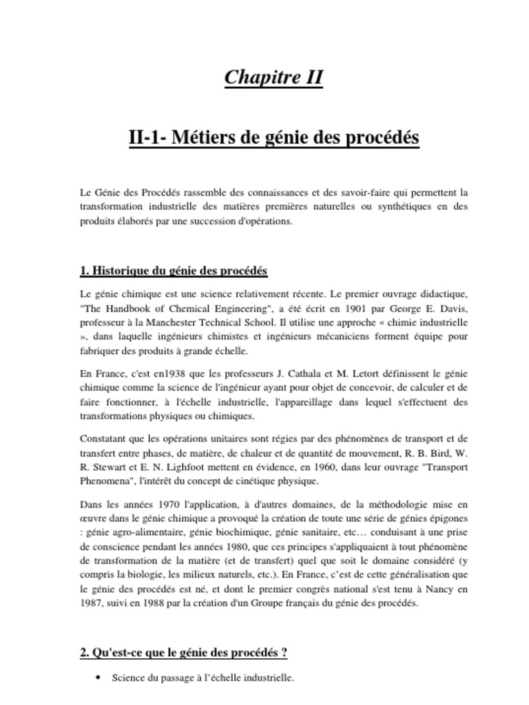 Chapitre 2 Métiers de Génie Des Procédés | PDF | Génie chimique | Chimie