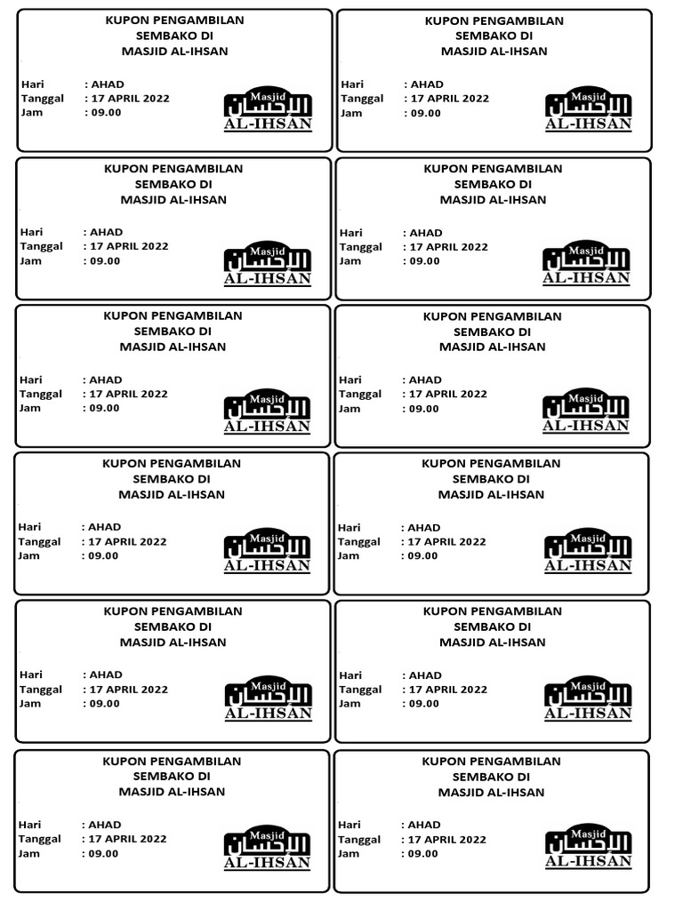 Kupon Sembako Masjid Al-Ihsan | PDF