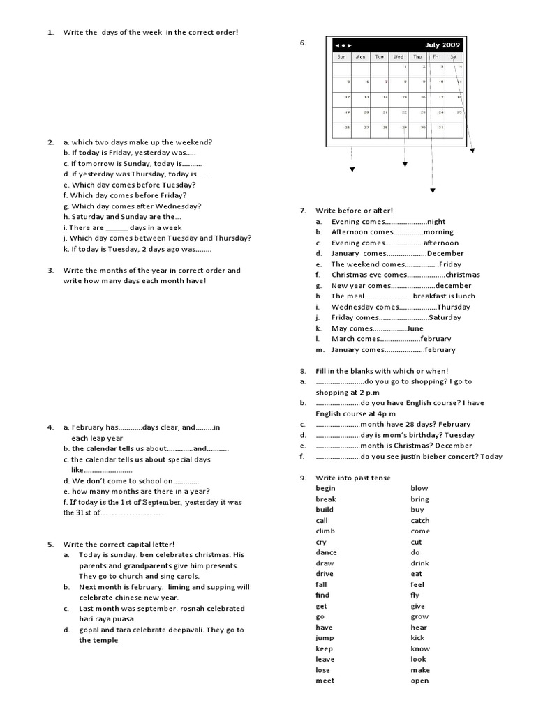 Days and Months in Correct Order | PDF | Workweek And Weekend
