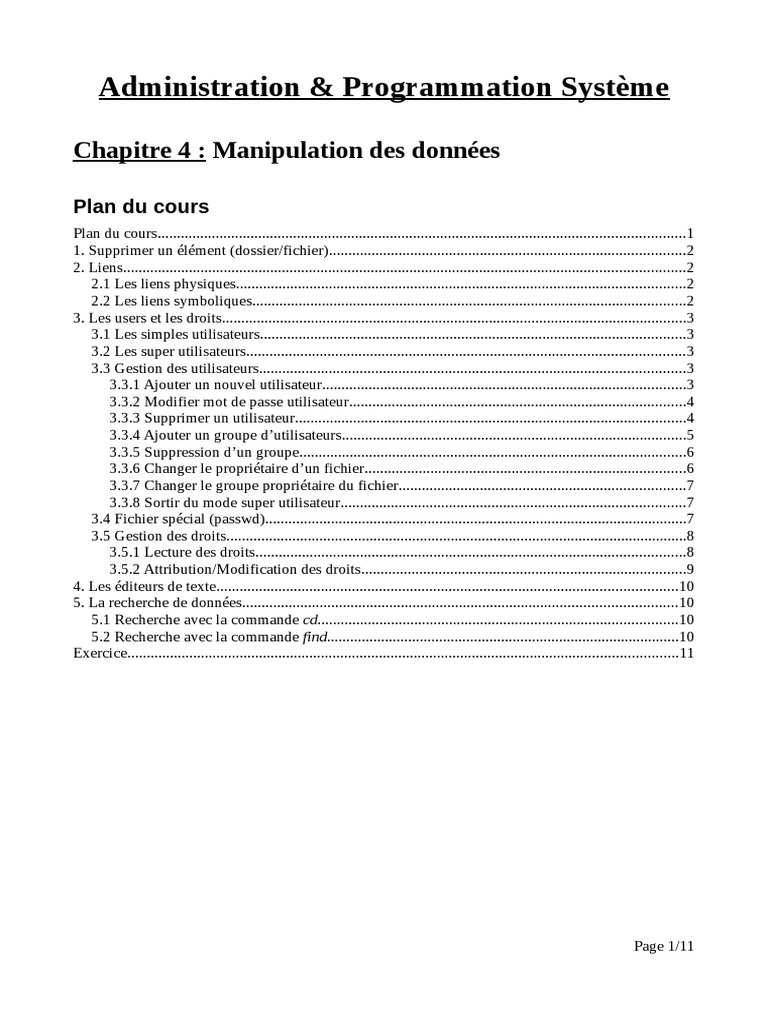 Chapitre 4 Manipulation Des Données | PDF | Fichier informatique | Sudo