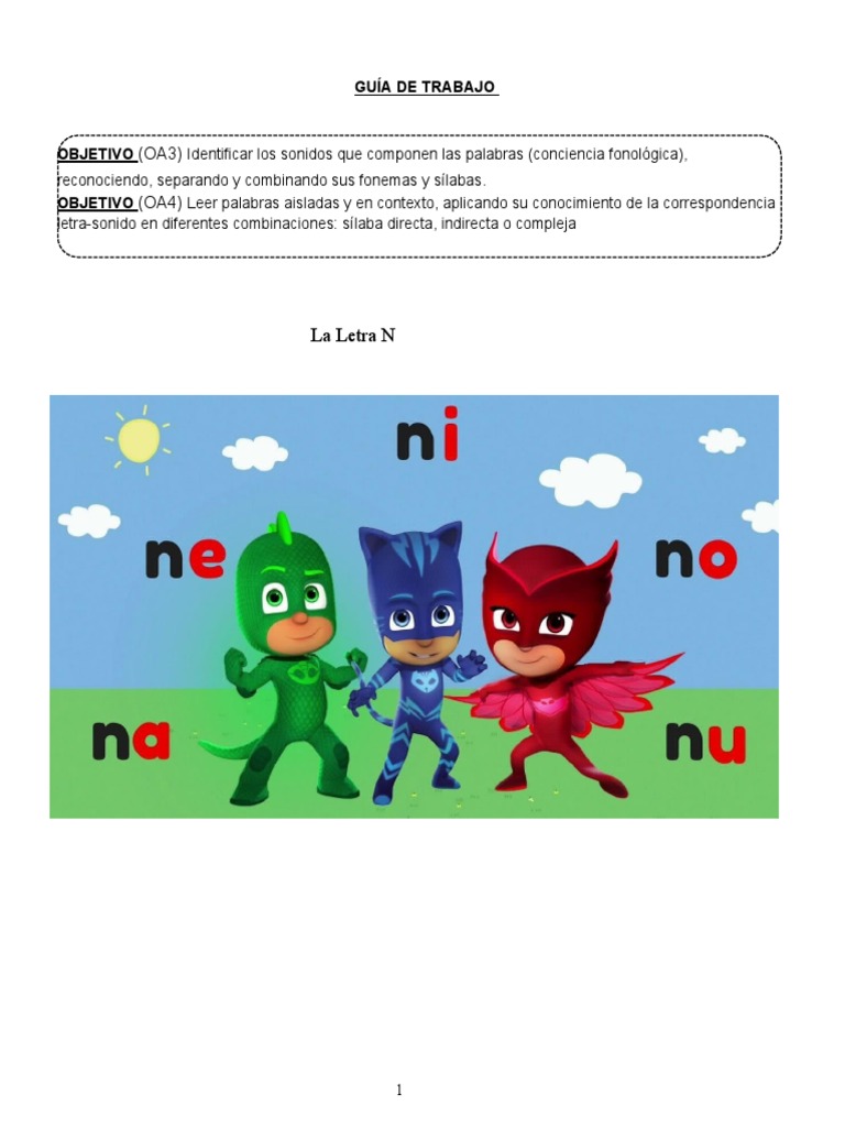 Guía de Trabajo Letra N | PDF