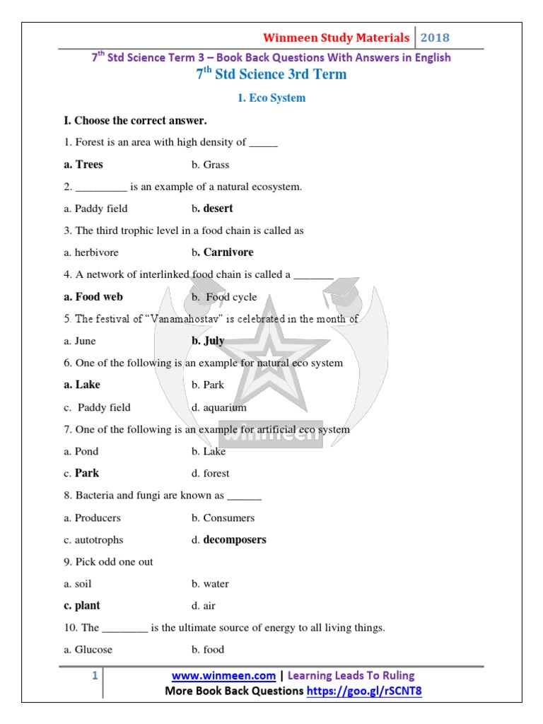 7th Std Science Term 3 Answers | PDF | Science & Mathematics