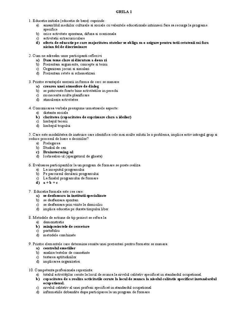 Modele Teste Grila Examen | PDF