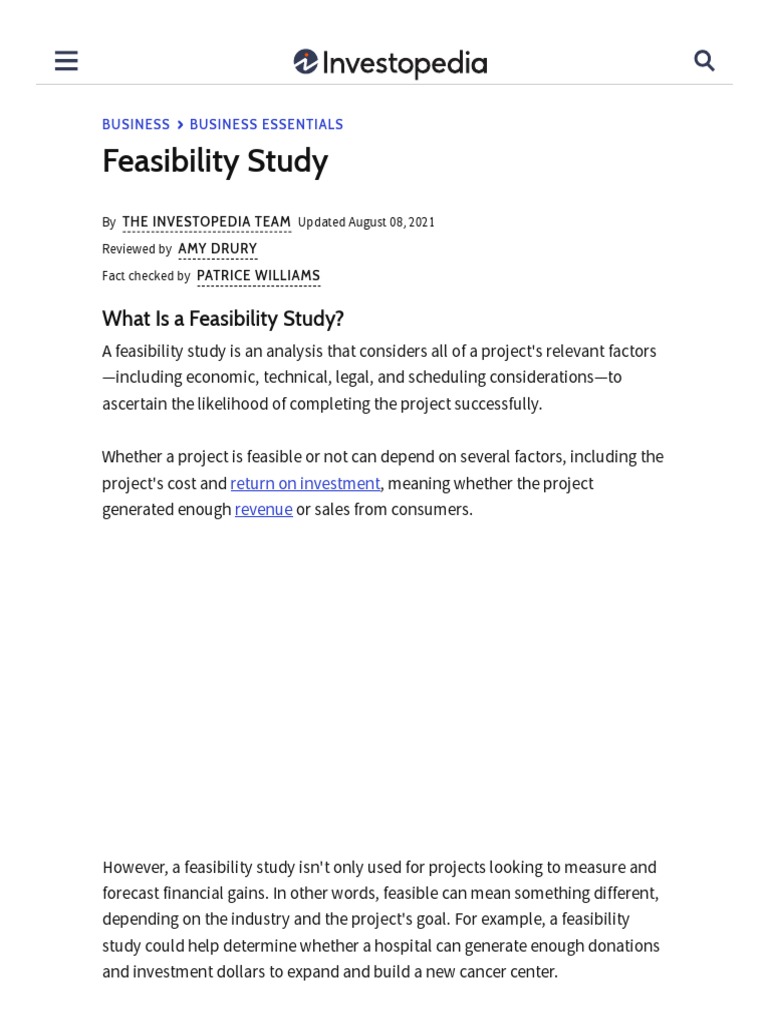 Feasibility Study Definition - How Does It Work | PDF | Feasibility ...