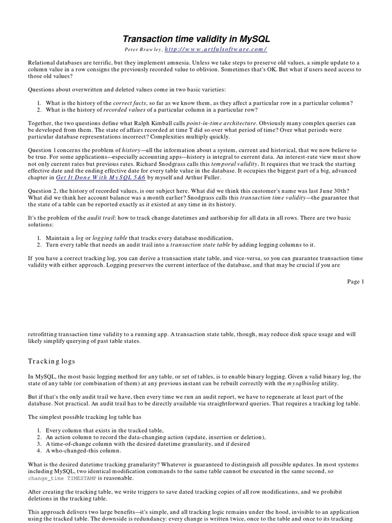 Transaction Time Validity in MySQL | PDF | Database Transaction | Databases
