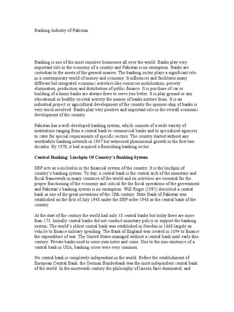 Banking Industry of Pakistan | PDF | Central Banks | Banks
