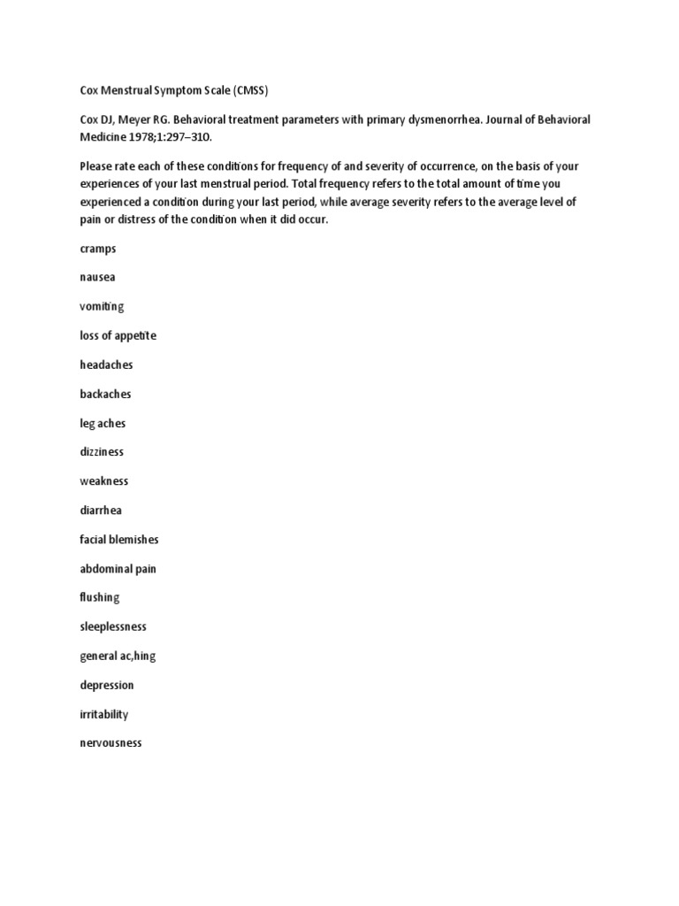 Cox Menstrual Symptom Scale | PDF