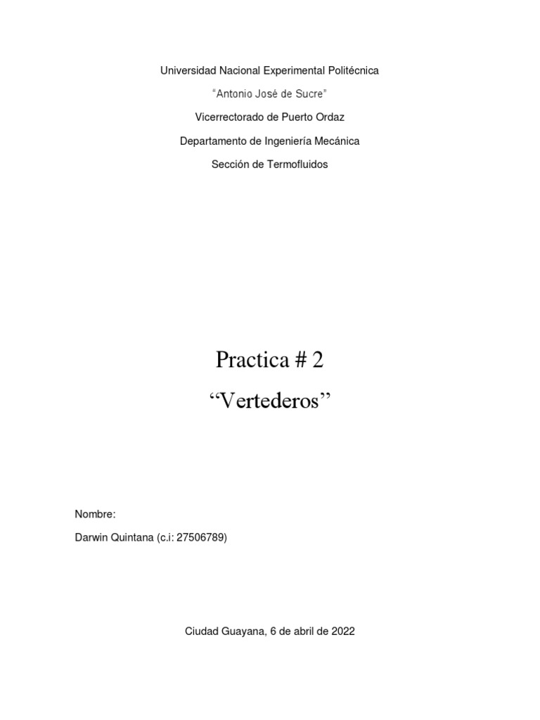 Informe de La Practica 2 | PDF | Experimentar | Descarga (hidrología)