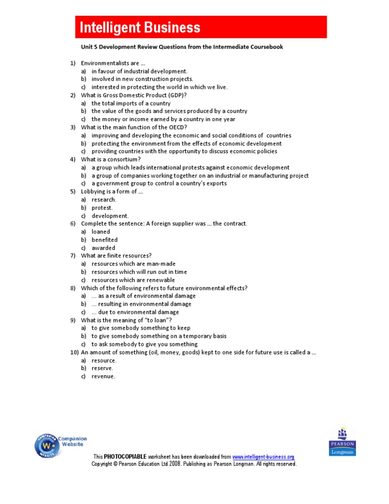 Intelligent Business: This PHOTOCOPIABLE Worksheet Has Been Downloaded ...