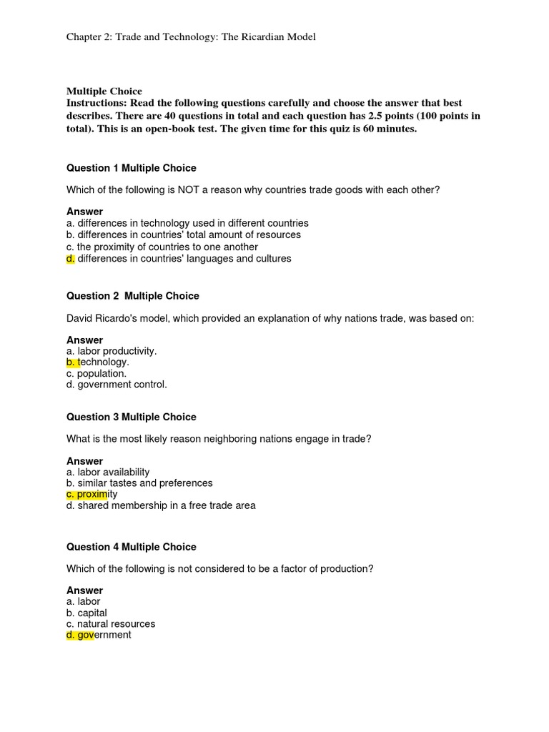 Quiz: Chap 2 International Economics | PDF