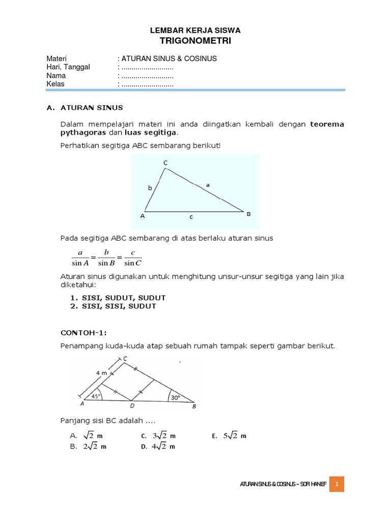 Aturan Sinus dan Cosinus dalam Trigonometri | PDF | Metode & Bahan Ajar ...