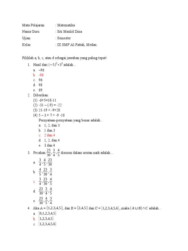 Soal Ujian Matematika Kelas IX SMP | PDF | Metode & Bahan Ajar