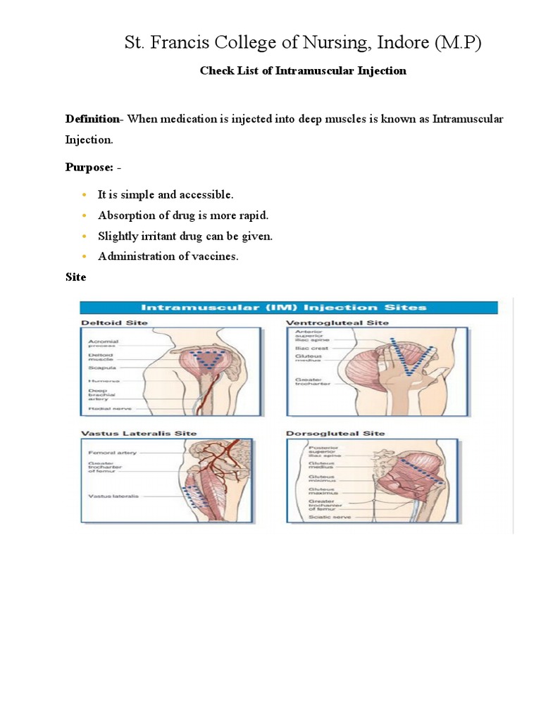 Checklist of IM Injection | PDF | Injection (Medicine) | Medicine