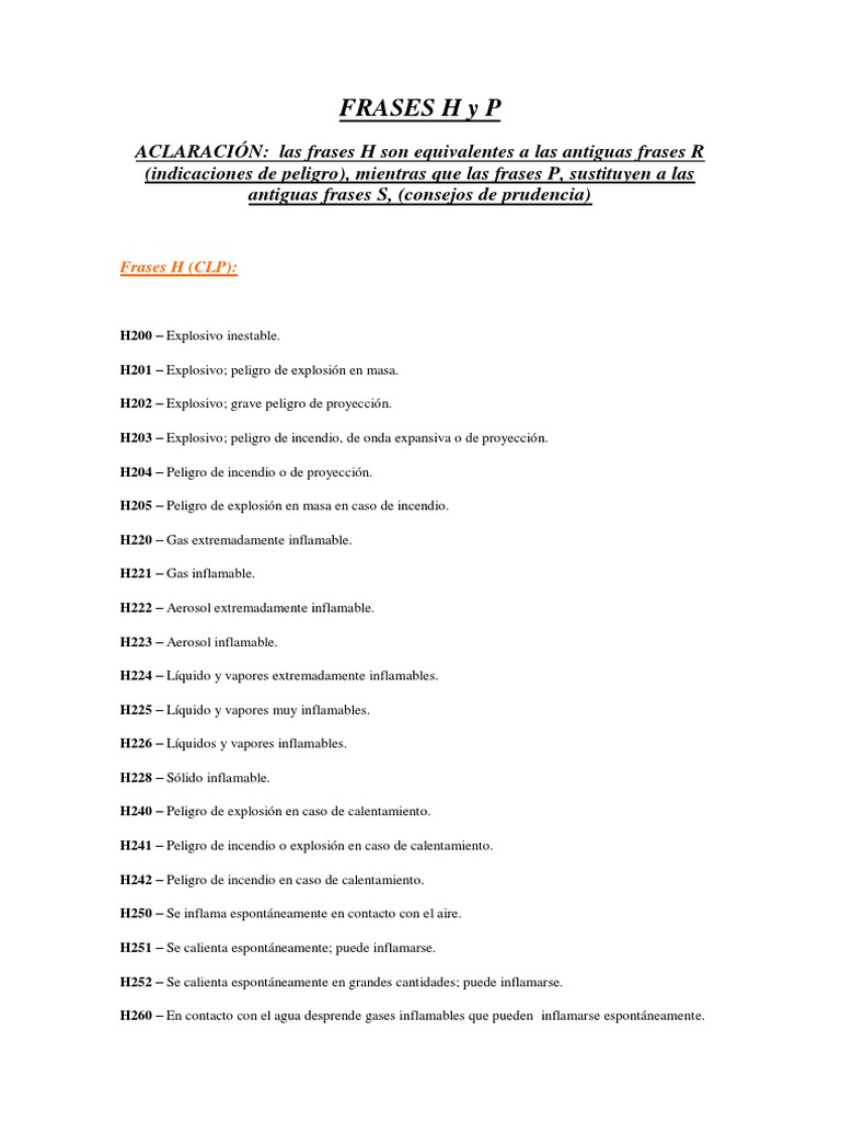 Frases H y P: Peligros y Precauciones | PDF | Agua | Alergia