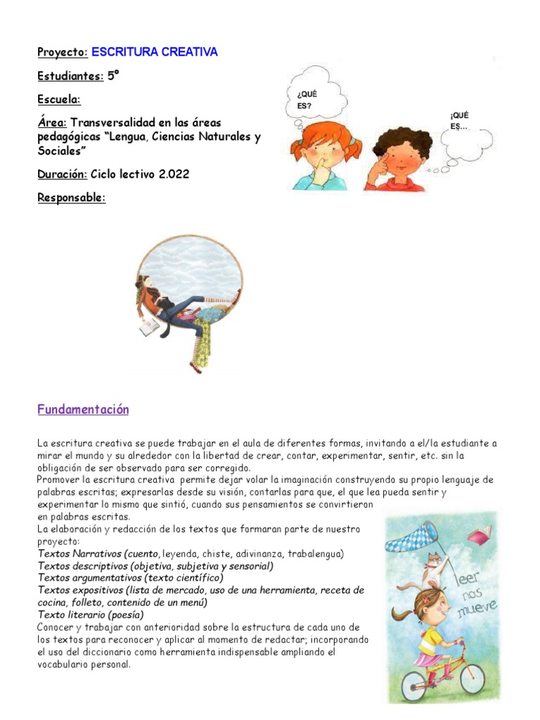 Proyecto de Escritura Creativa 5° Primaria | PDF | Poesía | Escritura
