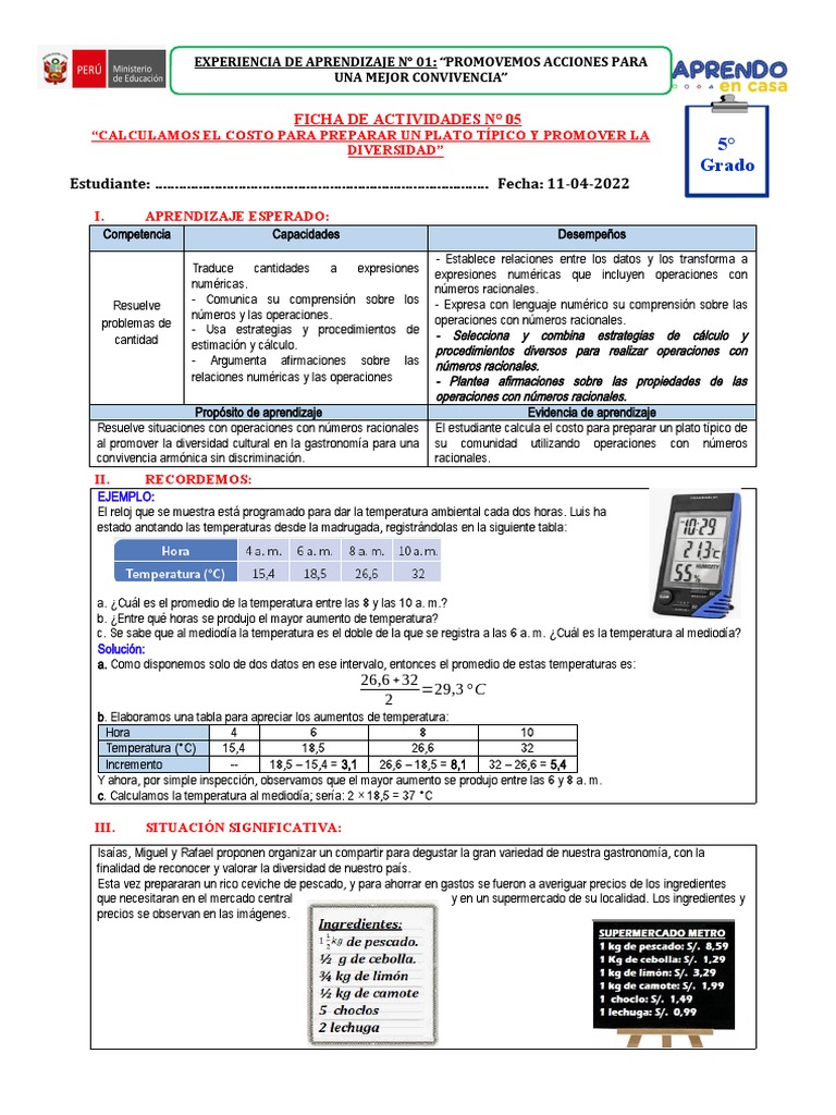Solucion Ficha 5 - 5to - Sesion 5 | PDF