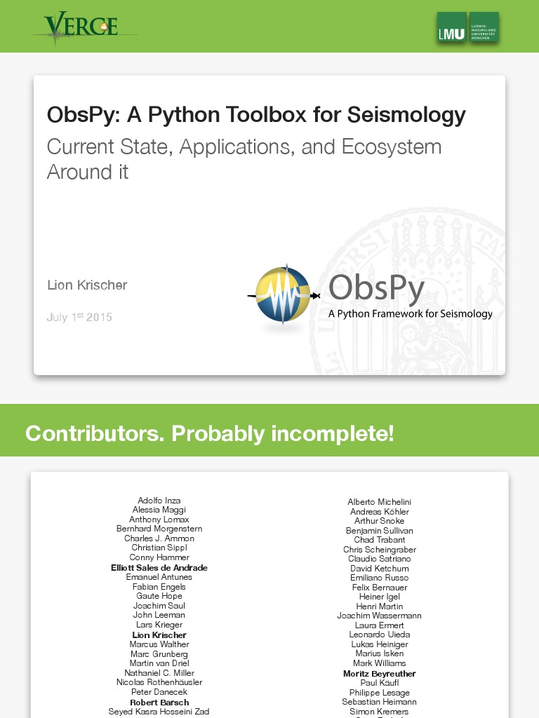 ObsPy: A Python Toolbox for Seismology - Current State, Applications ...