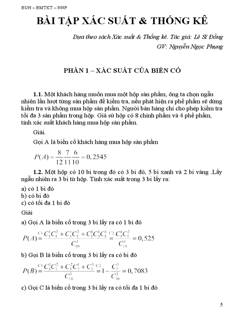 Bài tập XSTK | PDF